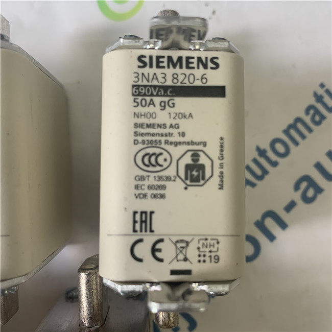 SIEMENS 3NA3820-6 LV HRC fuse element, NH00, In: 50 A, gG, Un AC: 690 V ...